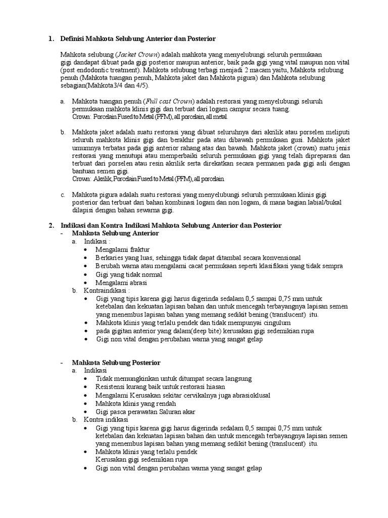 Mahkota Selubung Anterior Dan Posterior | PDF | Griya & Taman