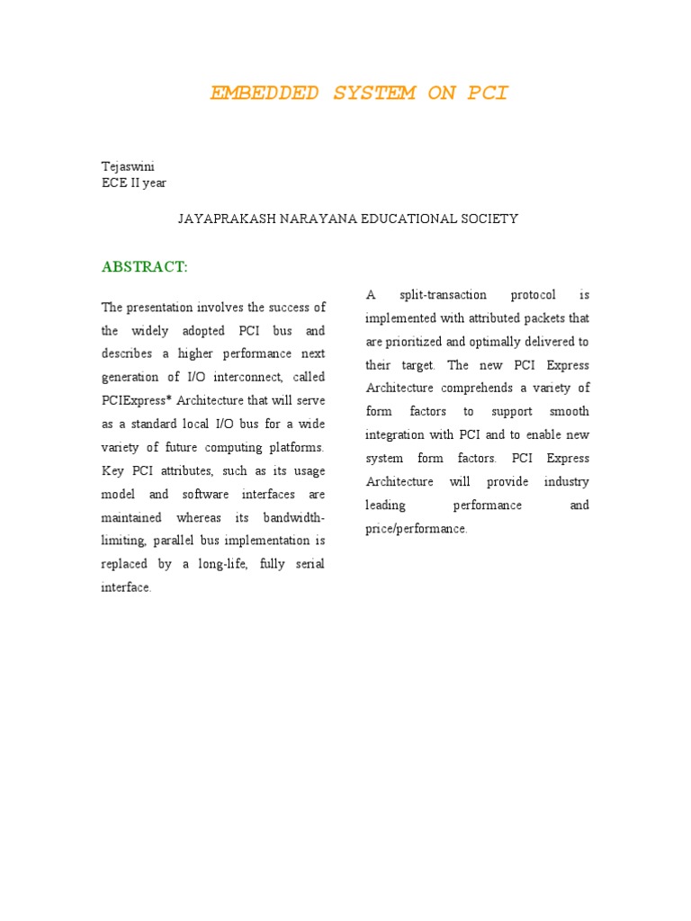 Embedded System On Pci: Abstract | Download Free PDF | Embedded System ...