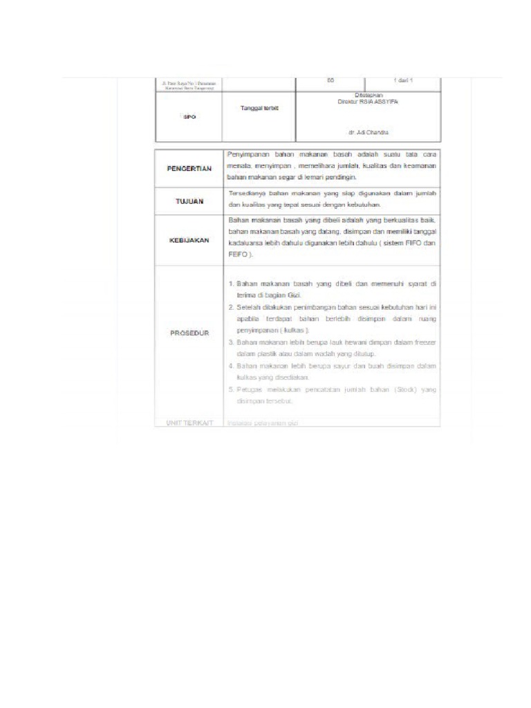 Contoh Sop Penyimpanan Bahan Makanan Fifo | PDF