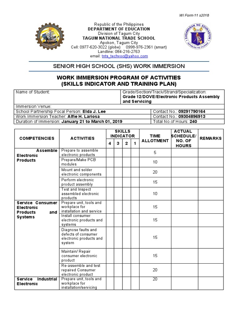 Senior High School (SHS) Work Immersion: Work Immersion Program of ...