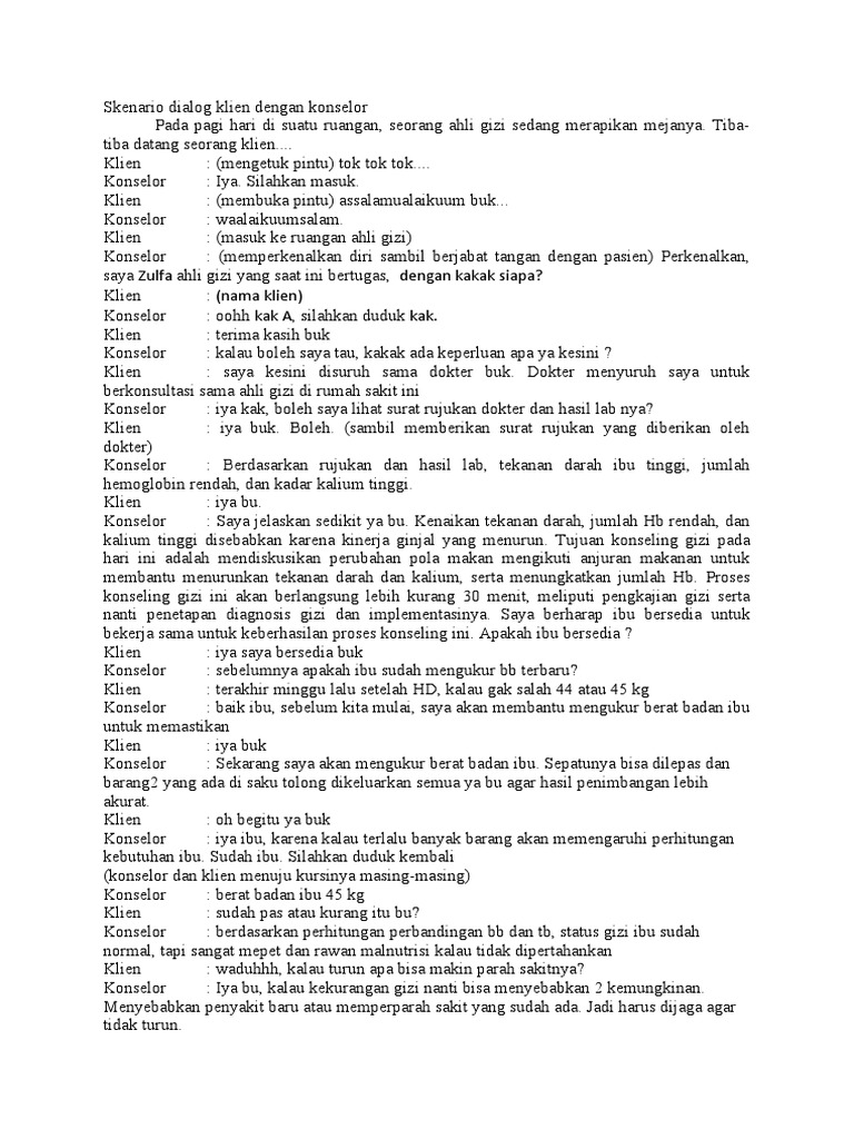Skenario Dialog Klien Dengan Konselor | PDF | Kesehatan Holistik
