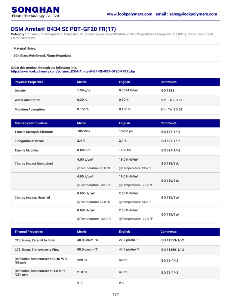 DSM Arnite® B434 SE PBT-GF20 FR | PDF | Fibers | Plastic