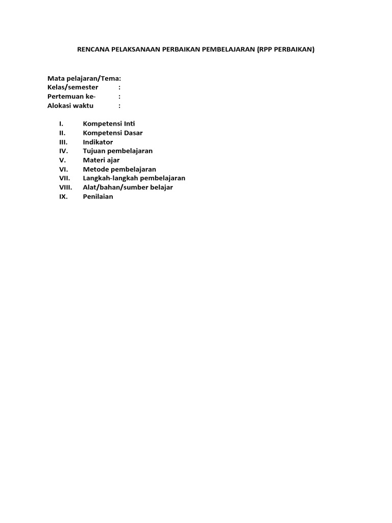 Format RPP Perbaikan | PDF