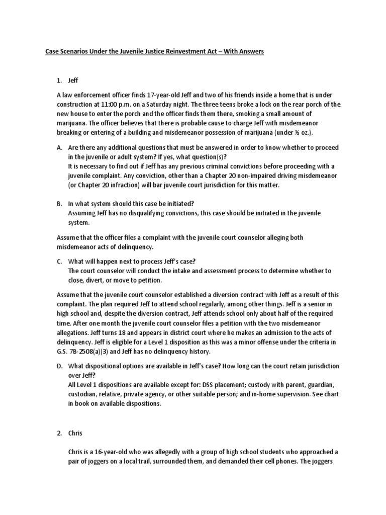 Juvenile Justice Case Scenarios and Answers | PDF | Juvenile Court ...