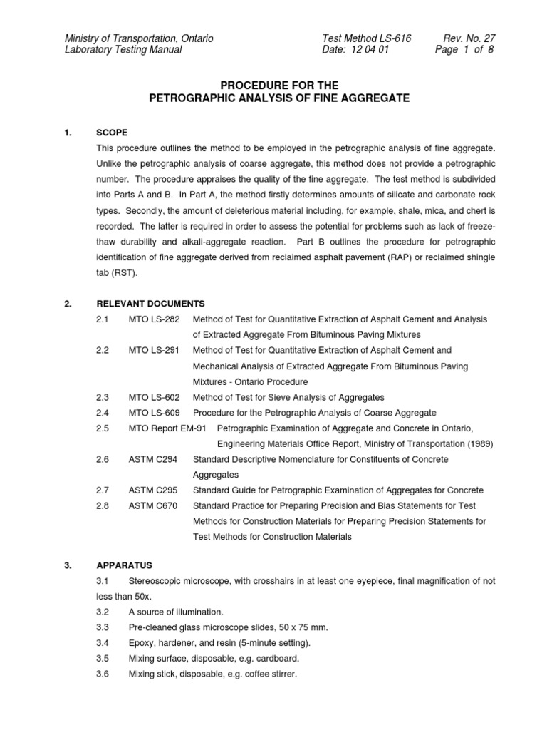 Procedure For The Petrographic Analysis of Fine Aggregate | PDF ...