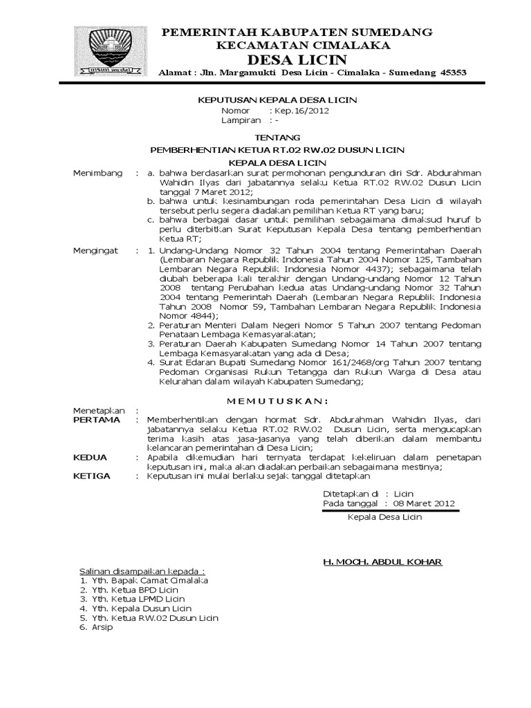 SK Pemberhentian RT | PDF