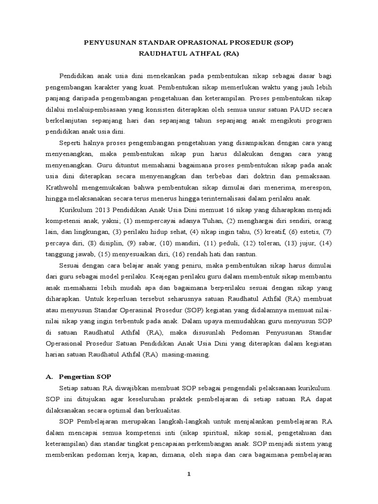 Penyusunan SOP Pembelajaran PAUD | PDF