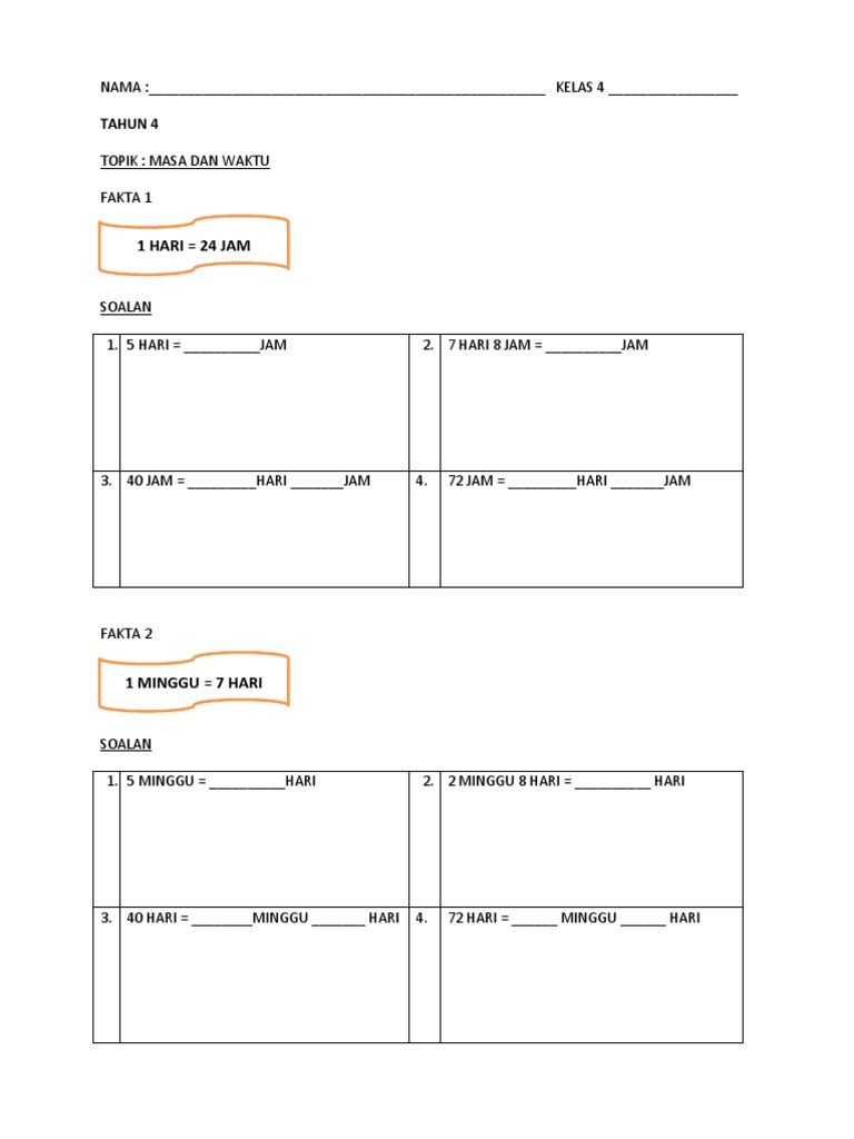 Konversi Masa dan Waktu untuk Kelas 4 | PDF | Karier & Perkembangan