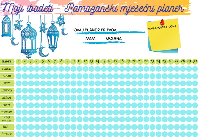 Moji Ibadeti - Ramazanski Mjesečni Planer | PDF