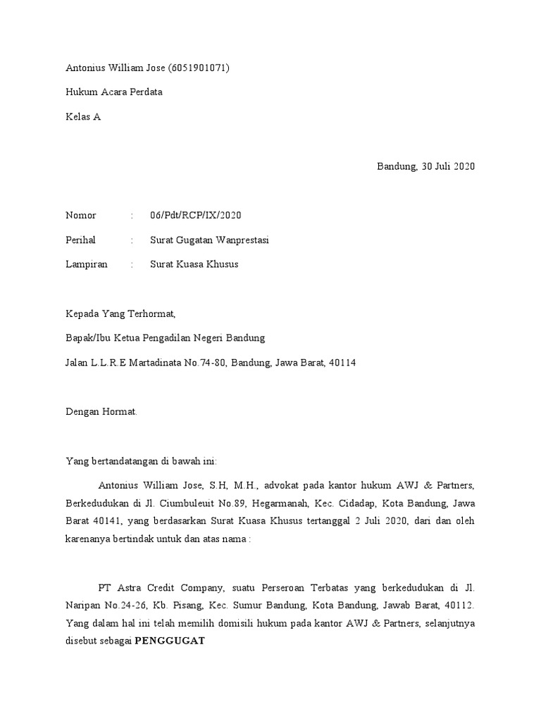 Surat Gugatan Perdata | PDF