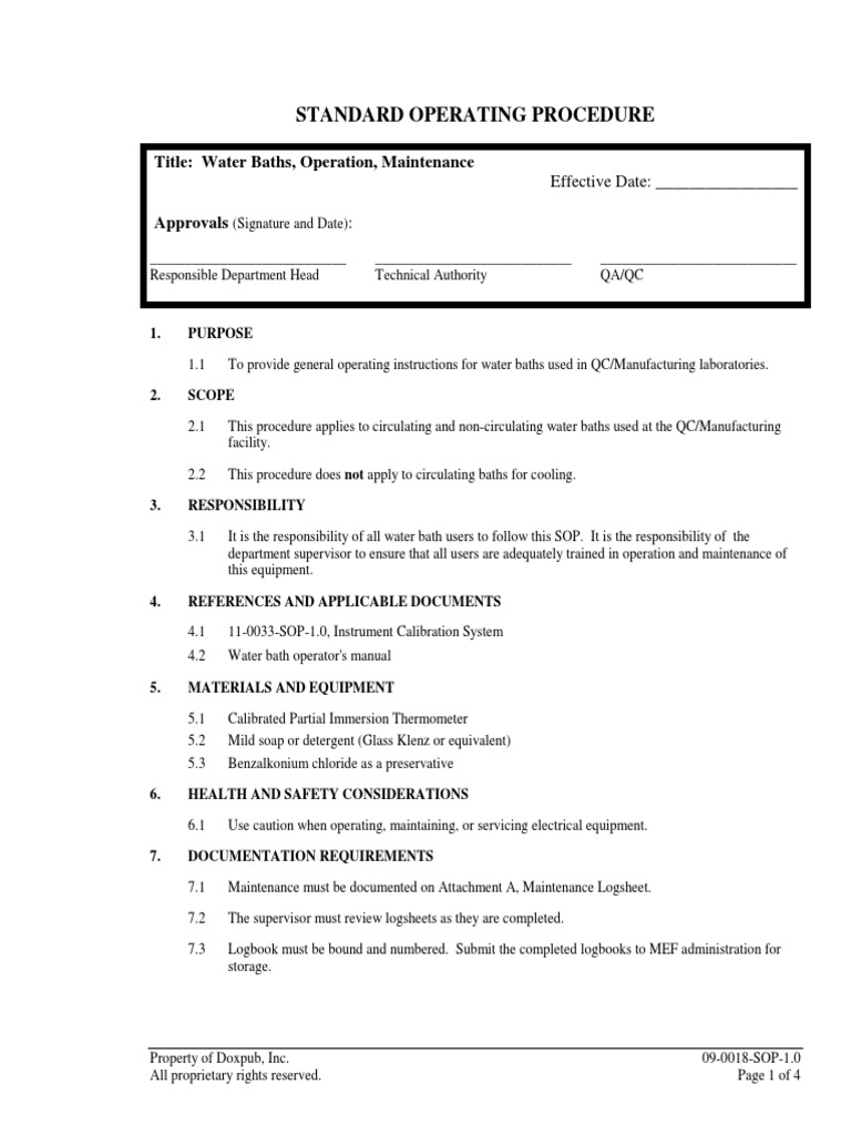 Standard Operating Procedure: Title: Water Baths, Operation ...