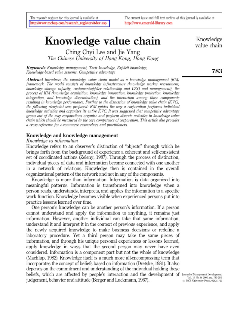 2000 Lee Knowledge Value Chain 783 Knowledge Valu | PDF | Intellectual ...