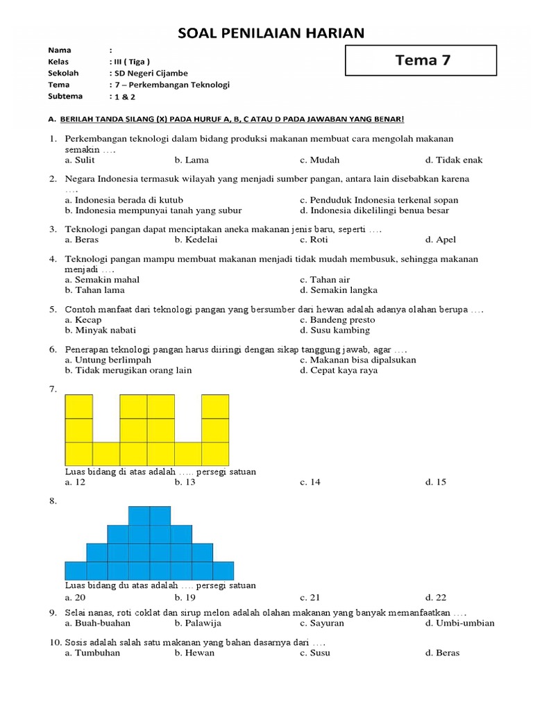 Soal UH Tema 7 ST 1&2 Cijambe | PDF