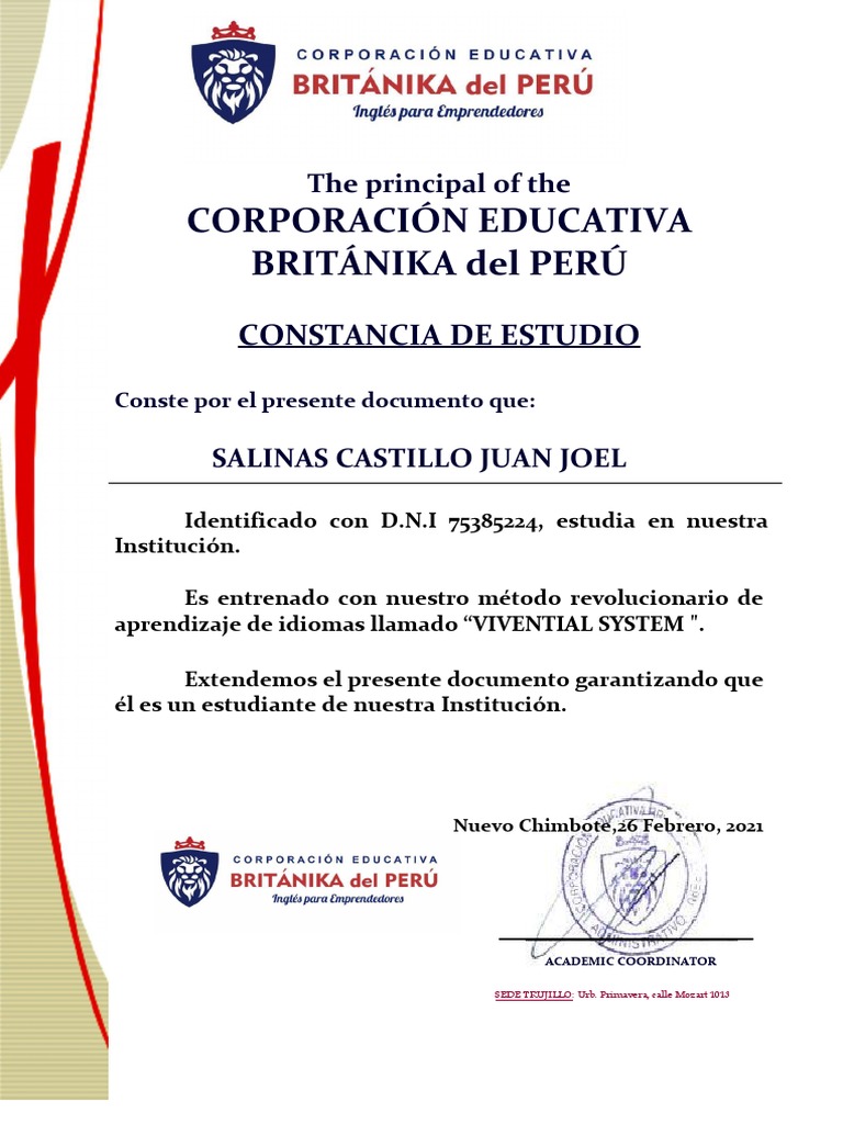 Constancia de Estudios - Ingles Britanico | PDF