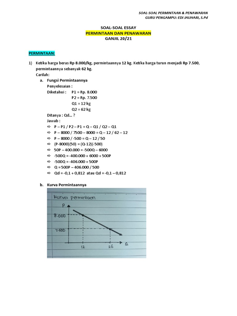 Soal-Soal Essay Permintaan & Penawaran New!! - Ej 2020! | PDF | Metode & Bahan Ajar