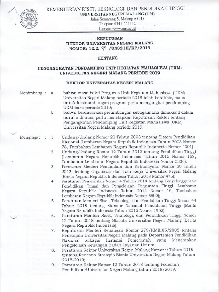 SK Pengangkatan Pendamping Ormawa | PDF