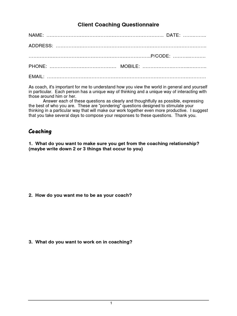 Client Coaching Questionnaire | PDF | Human Nature | Psychological Concepts
