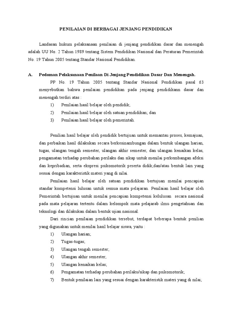 Penilaian Di Berbagai Jenjang Pendidikan | PDF | Pengelolaan Keuangan ...