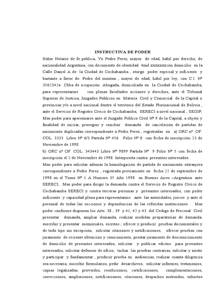 Instructiva de Poder para Cancelacion de Partidas | PDF | Demanda judicial | Apelación