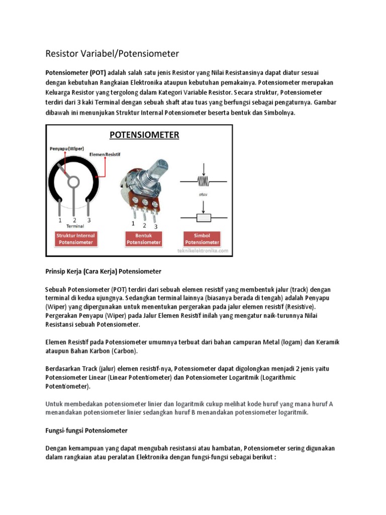 Potensiometer dan Trimpot: Variabel Resistor Utama dalam Elektronika | PDF