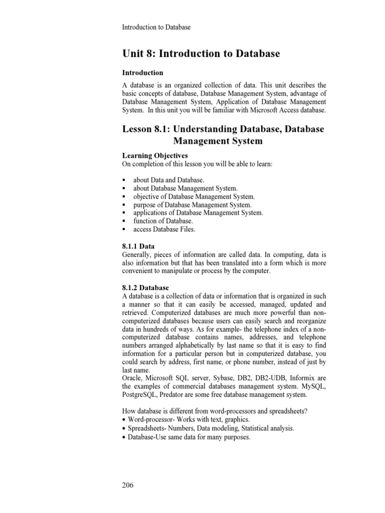 Unit 8: Introduction To Database: Lesson 8.1: Understanding Database, Database Management System ...