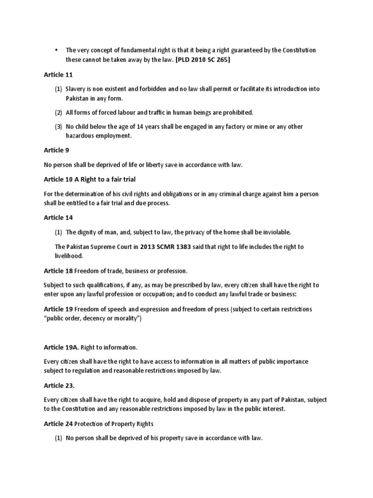 Article 11: - (PLD 2010 SC 265) | PDF | Constitutional Law | Civil ...