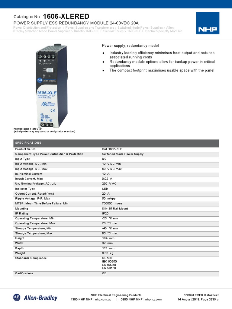 1606-XLERED: Power Supply Ess Redundancy Module 24-60Vdc 20A Catalogue ...
