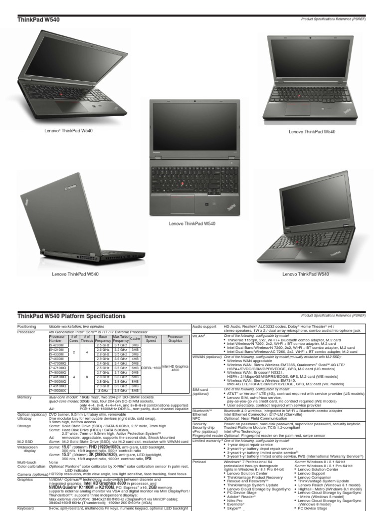 Lenovo Thinkpad W540 Lenovo Thinkpad W540 | PDF | Solid State Drive | Usb