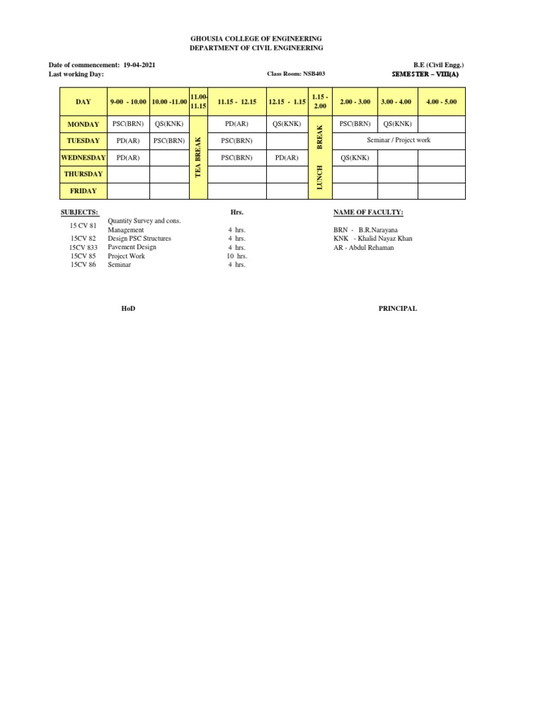Classwise TT 2021 Even 8th Sem A Section 16thapril2021 | PDF