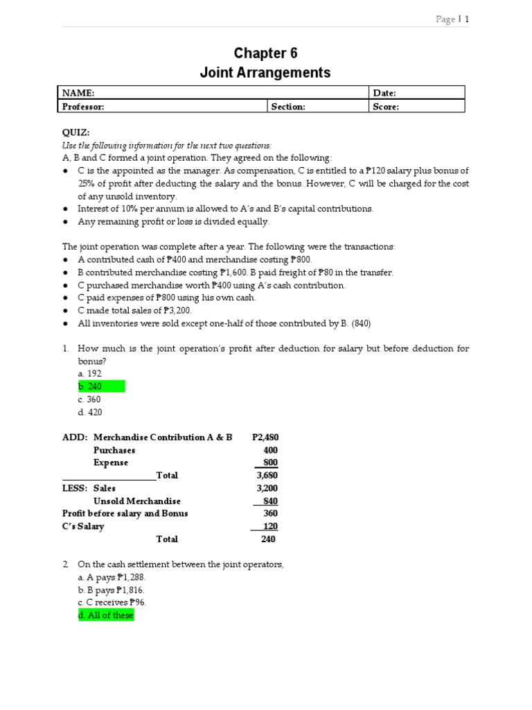 Arpia Lovely Rose Quiz - Chapter 6 - Joint Arrangements - 2020 Edition | PDF | Debits And ...