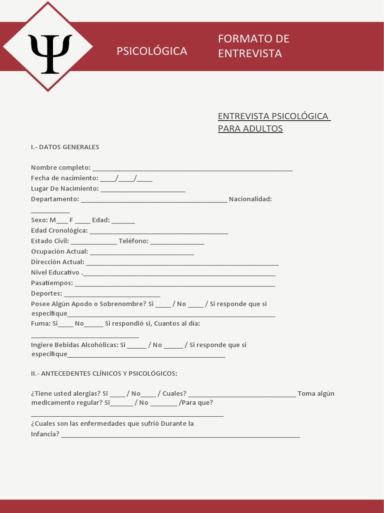Formato de Entrevista Psicologica - 2020 - NHH | PDF | Ciencias del comportamiento | Conceptos ...