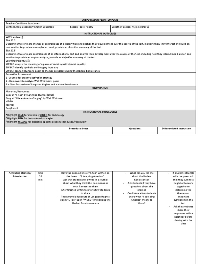 2 Day Lesson Plan | PDF | Lesson Plan | Differentiated Instruction