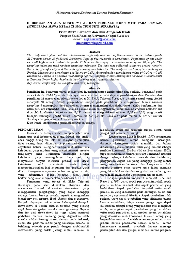Jurnal Konformitas Dengan Perilaku Konsumtif 6 | PDF