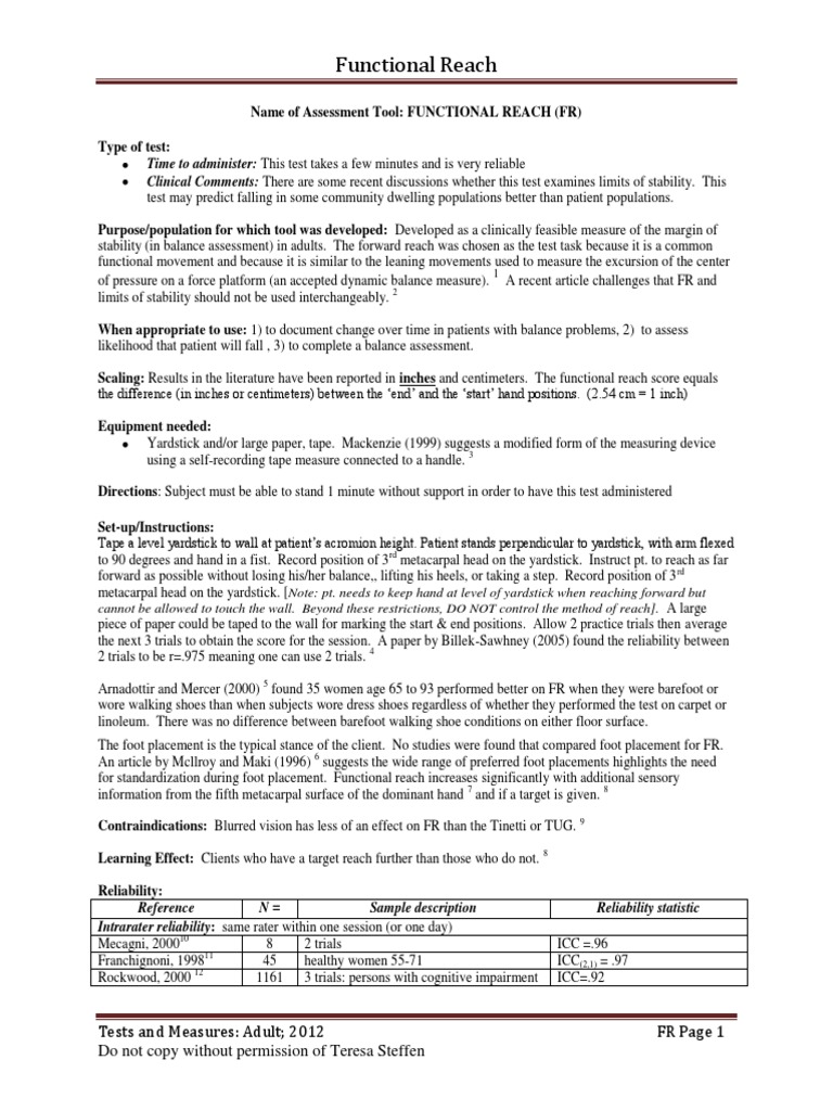 Functional Reach | PDF | Sensitivity And Specificity | Validity ...