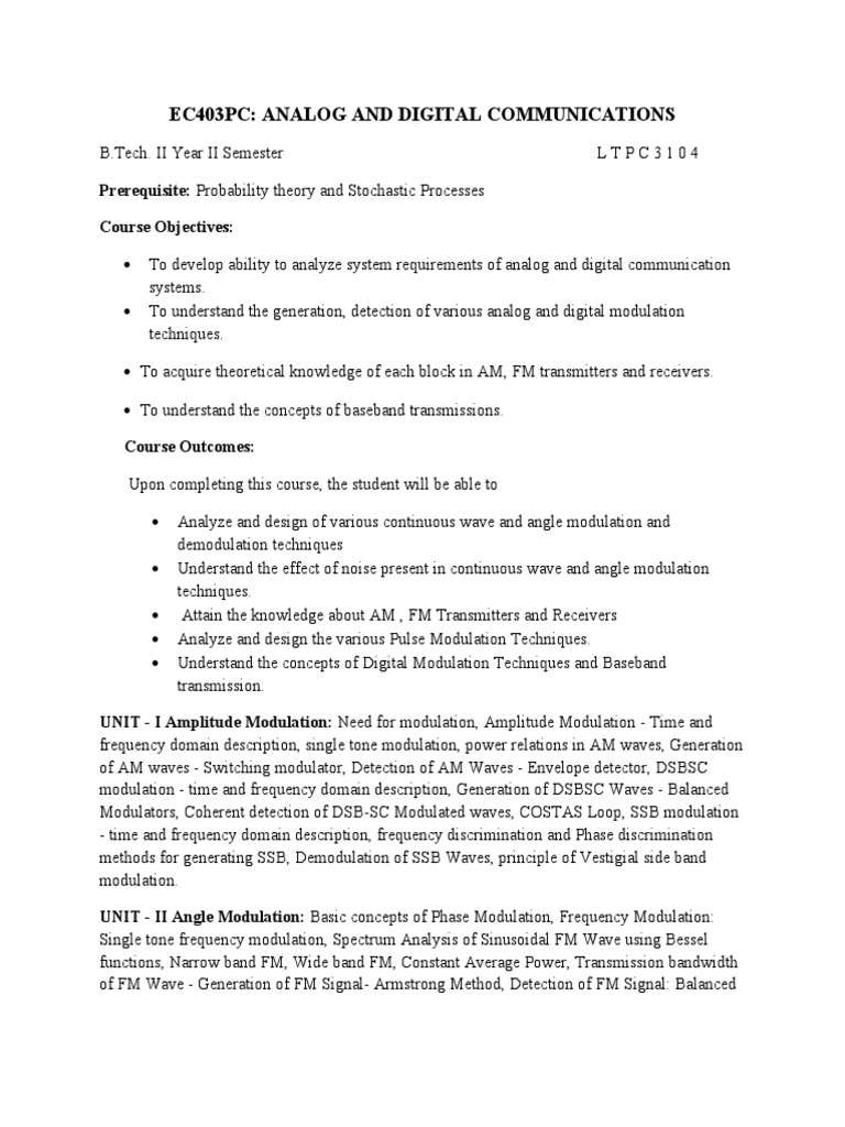 R18 B.TECH ECE II Year ADC | PDF | Modulation | Frequency Modulation