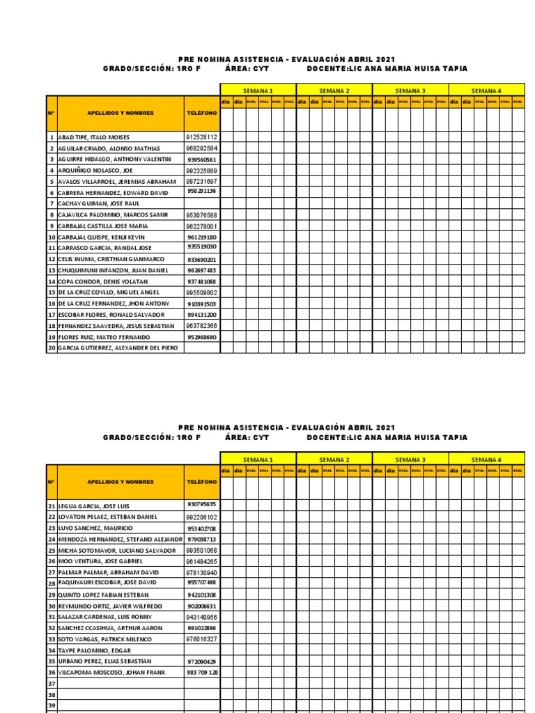 Asistencia Evaluacion Cyt 2021 | PDF | Entretenimiento (general)