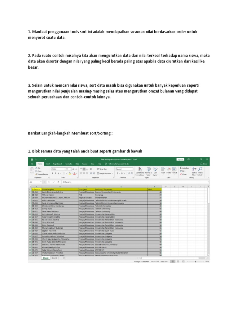 Sort Dan Sorting Dan Conditional Formatting Data Di Excel | PDF Sort Dan Sorting Dan Conditional Formatting Data Di Excel | PDF