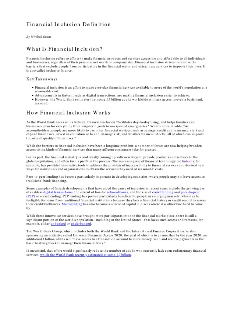 Financial Inclusion Definition | PDF | Financial Inclusion | Banks