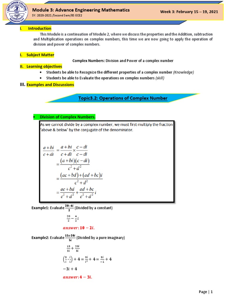 Advance Engineering Math Div & Power | PDF | Complex Number | Numbers