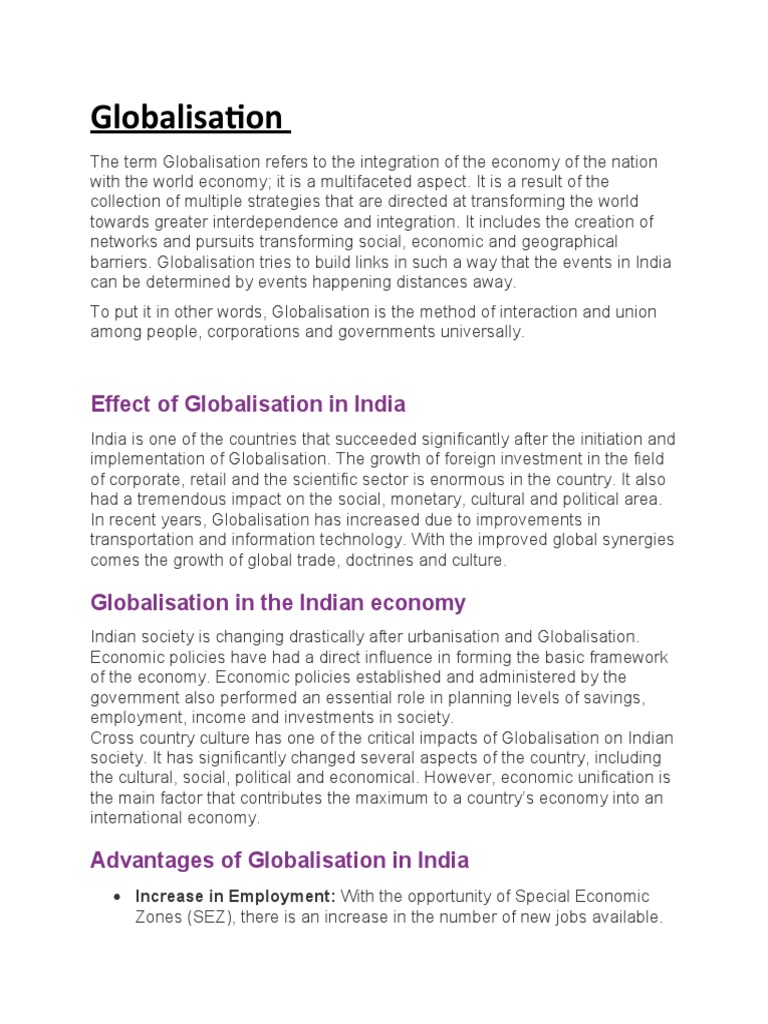 Globalisation: Effect of Globalisation in India | PDF | Globalization | Outsourcing