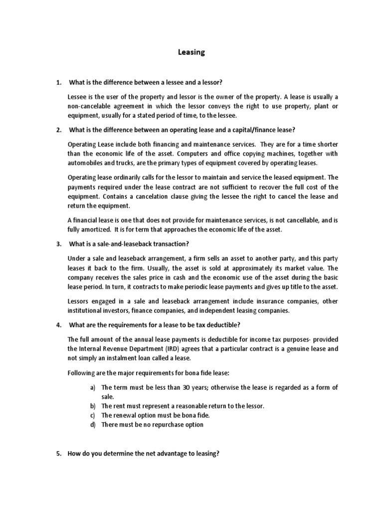 Understanding Leasing: Types & Benefits | PDF | Lease | Taxes