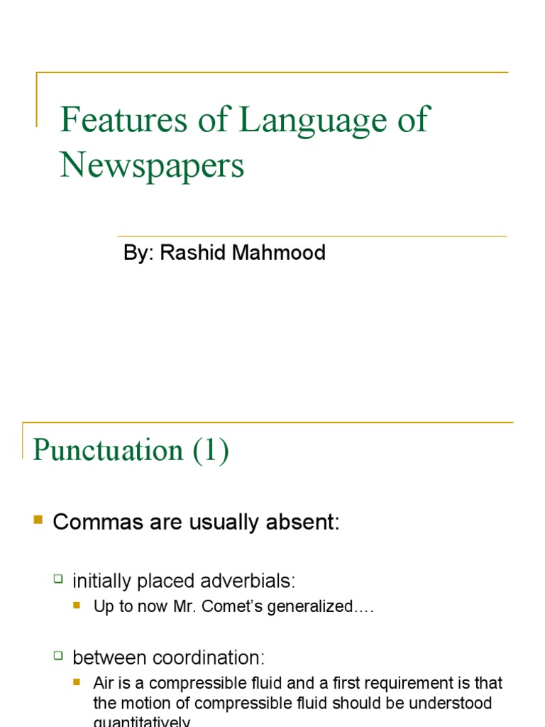 Features of The Language of Newspaper 1 | PDF | Sentence (Linguistics ...