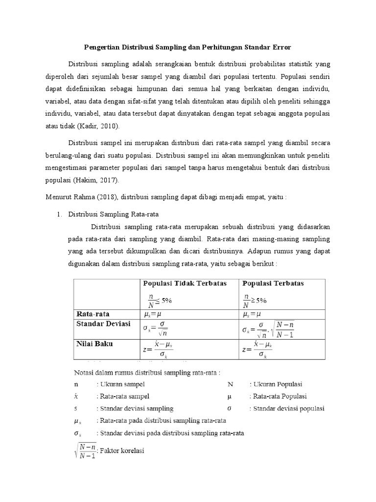 Pengertian Distribusi Sampling Dan Perhitungan Standar Error | PDF