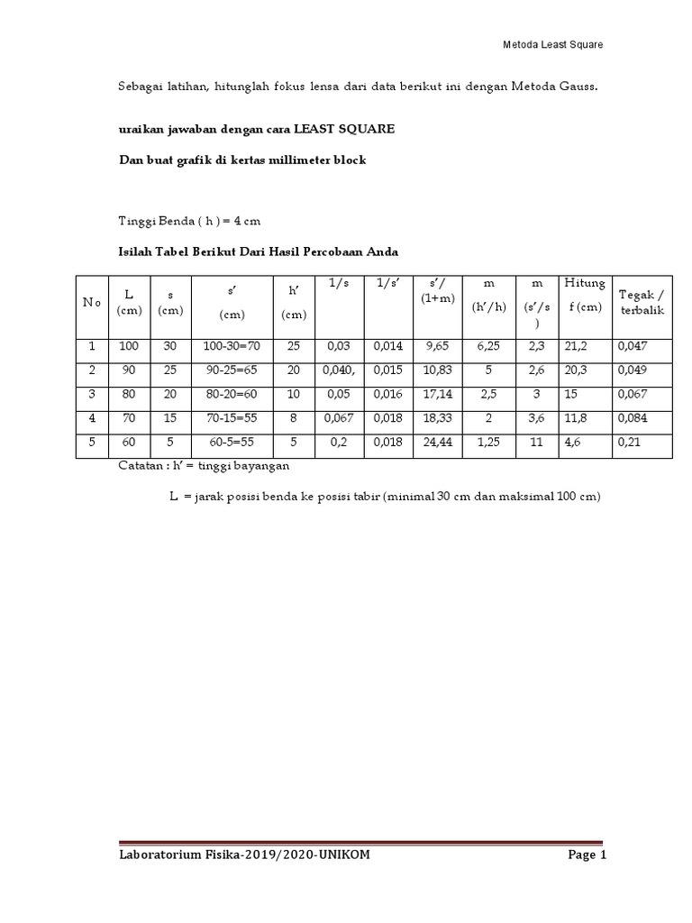Menghitung Fokus Lensa dengan Metode Least Square | PDF