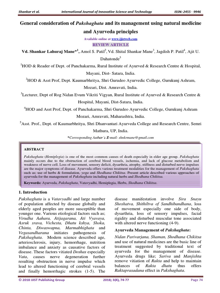 General Consideration of Pakshaghata and Its Management Using Natural ...