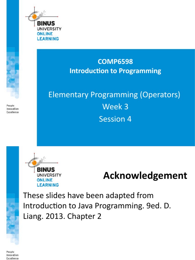 COMP6598 - Week 3 - Elementary Programming (Operator) | PDF | Bit | Computer Programming