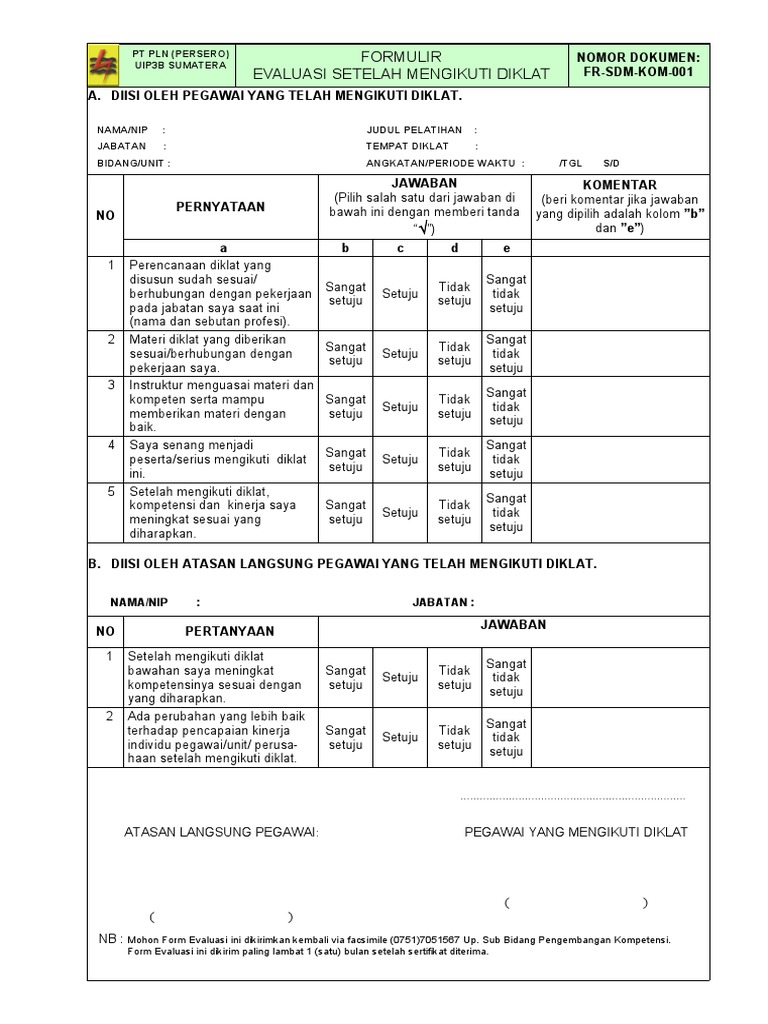 Form Evaluasi Pasca Diklat | PDF