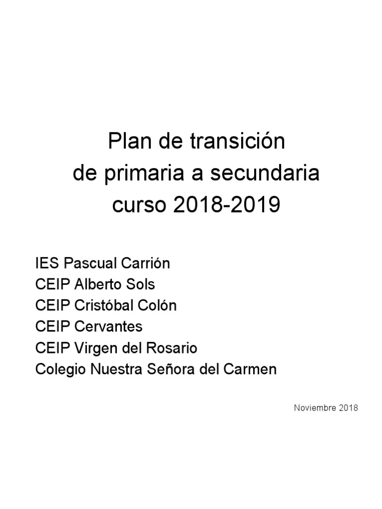 Plan de Transición 2018 - 2019 | PDF | Educación primaria | Educación ...