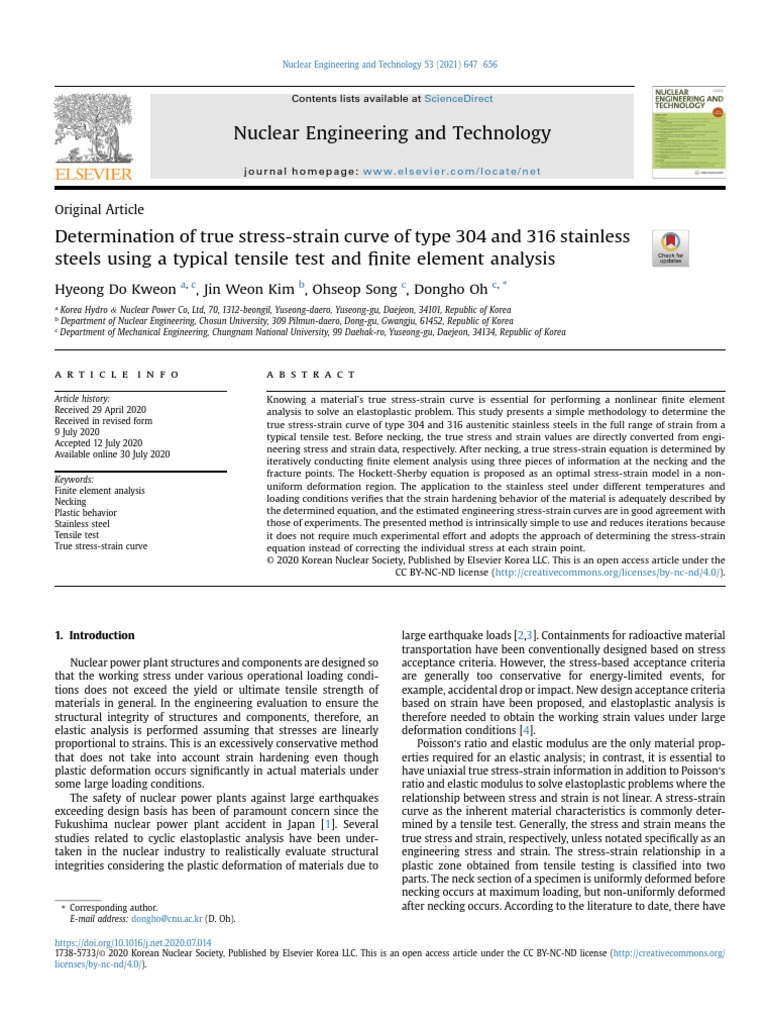 Determination of True Stress-Strain Curve of Type 304 and 316 Stainless ...