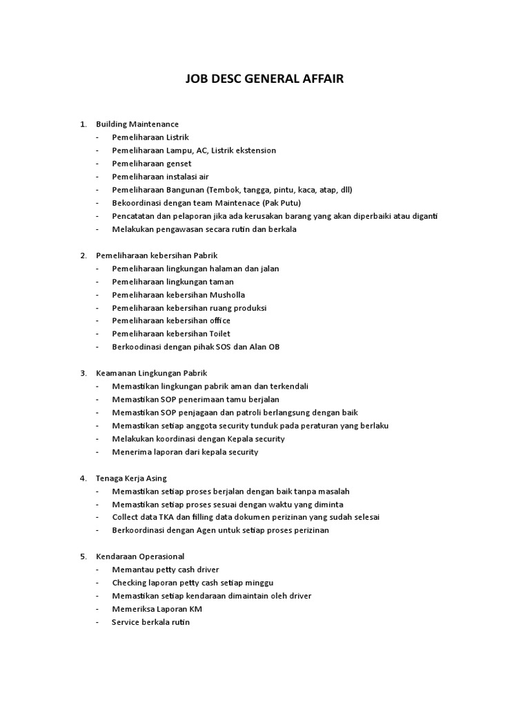 Job Desc General Affair | PDF